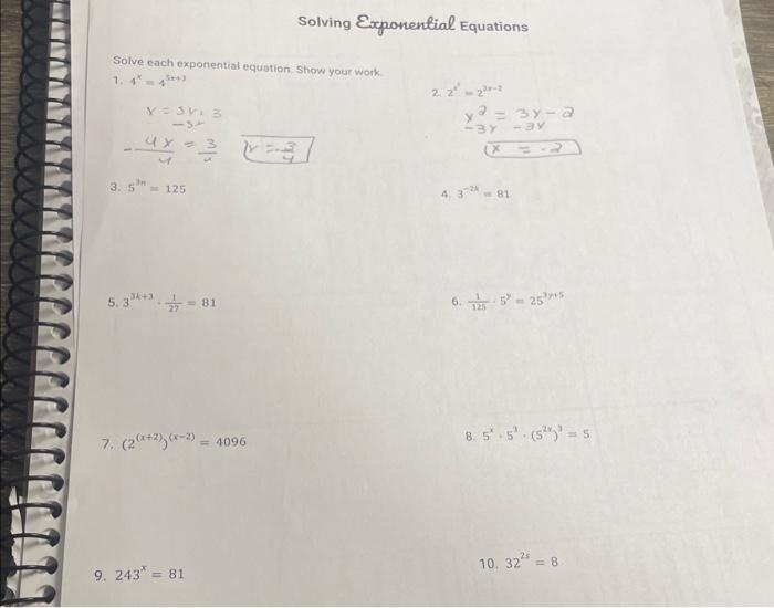 Solved Solve each exponential equation. Show your work. 1. | Chegg.com