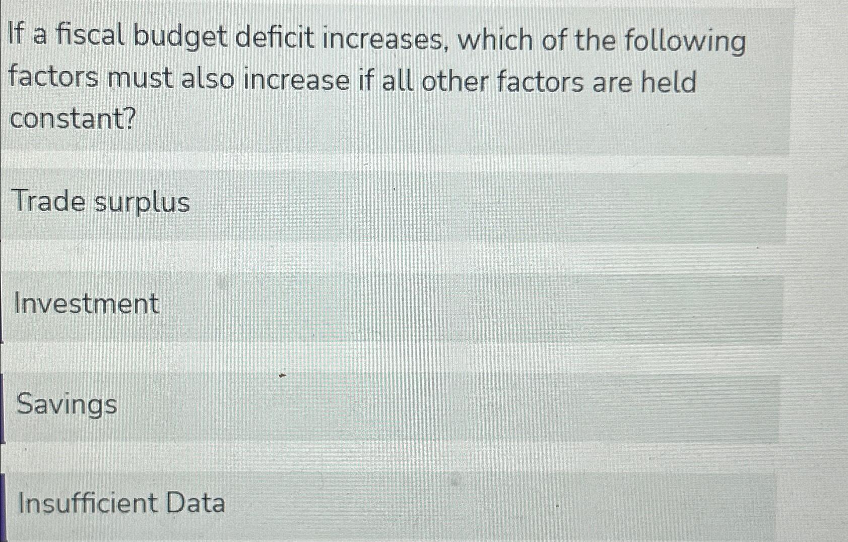 Solved If a fiscal budget deficit increases, which of the | Chegg.com