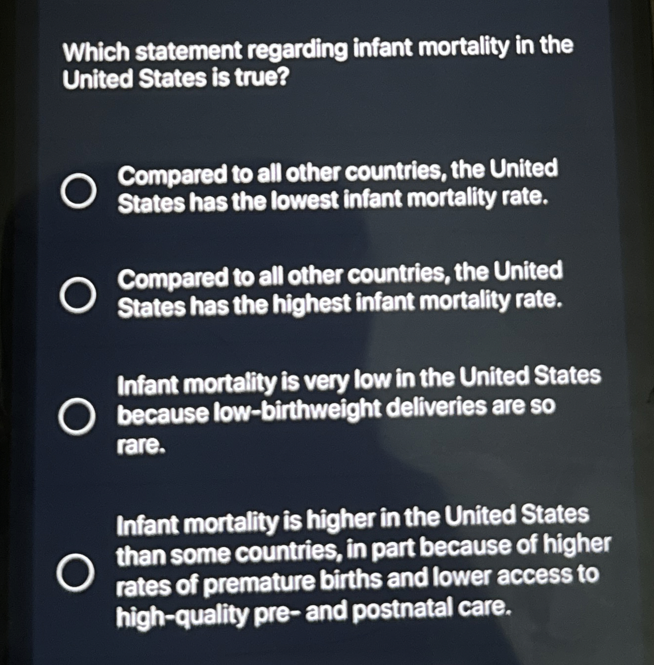 Solved Which statement regarding infant mortality in the | Chegg.com