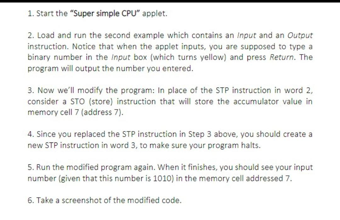 1. Start the "Super simple CPU" applet. 2. Load and | Chegg.com