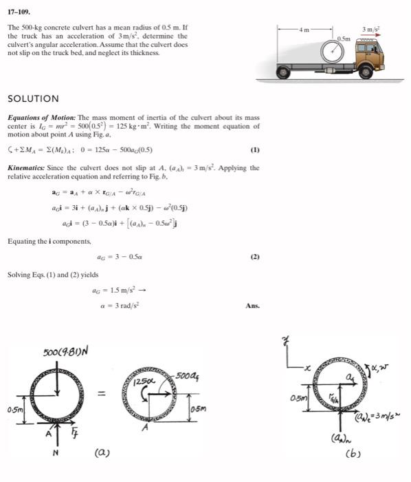 Solved 17-109. 4 m 3 m The 500-kg concrete culvert has a | Chegg.com