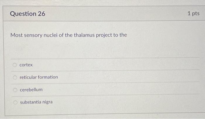 Solved Most sensory nuclei of the thalamus project to the | Chegg.com