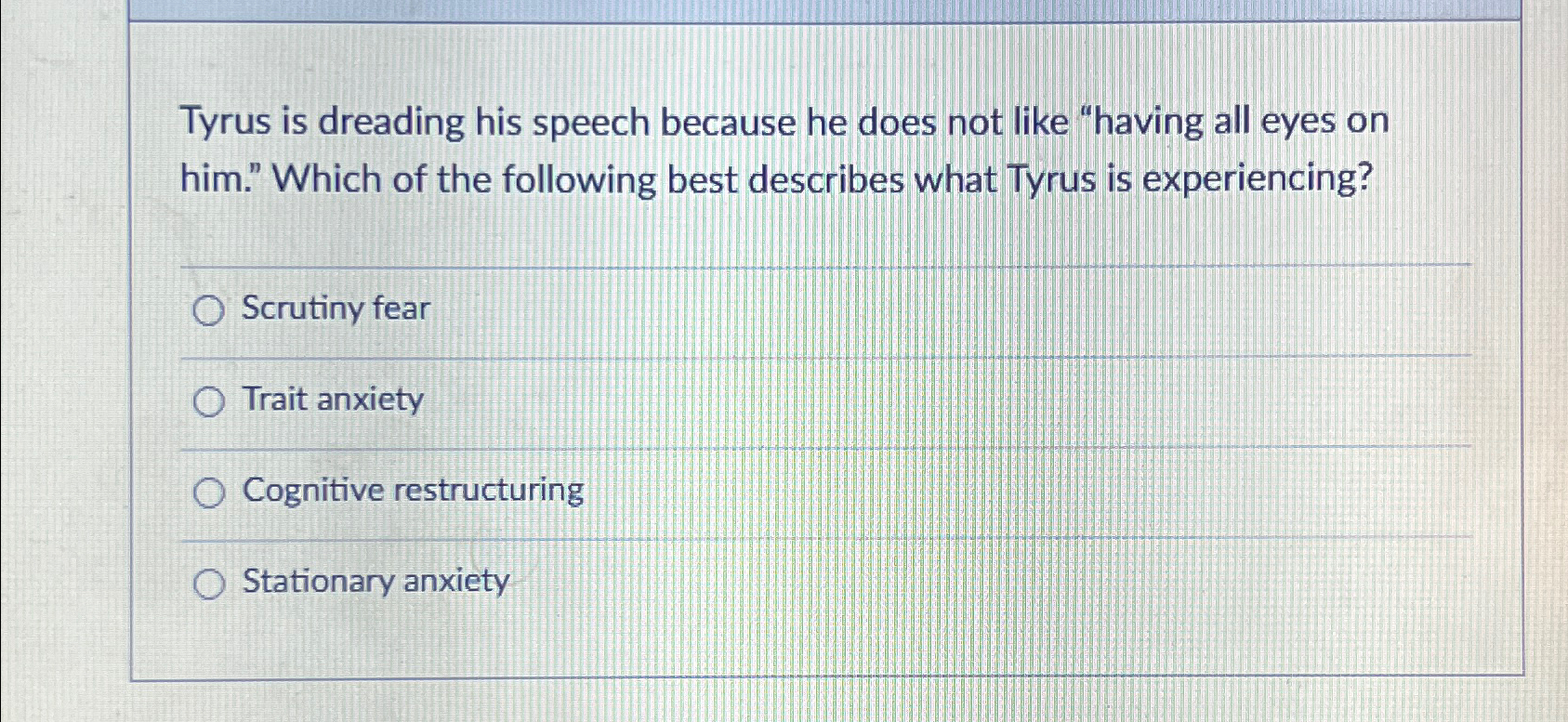 Solved Tyrus is dreading his speech because he does not like | Chegg.com
