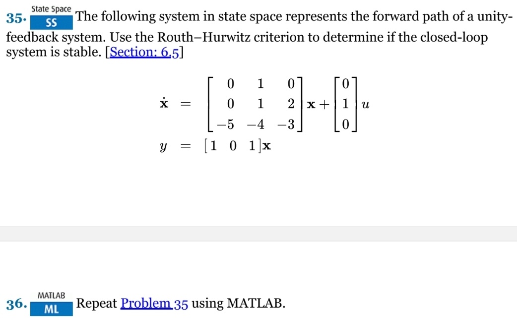 Solved ?State space ﻿The following system in state space | Chegg.com