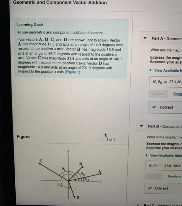 Solved Geometric and Component Vector Addition Part A - | Chegg.com