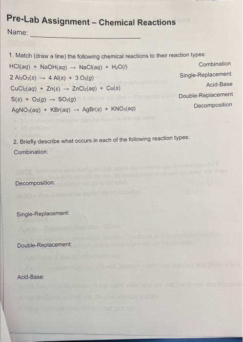Solved Pre-Lab Assignment - Chemical Reactions Name: 1. | Chegg.com