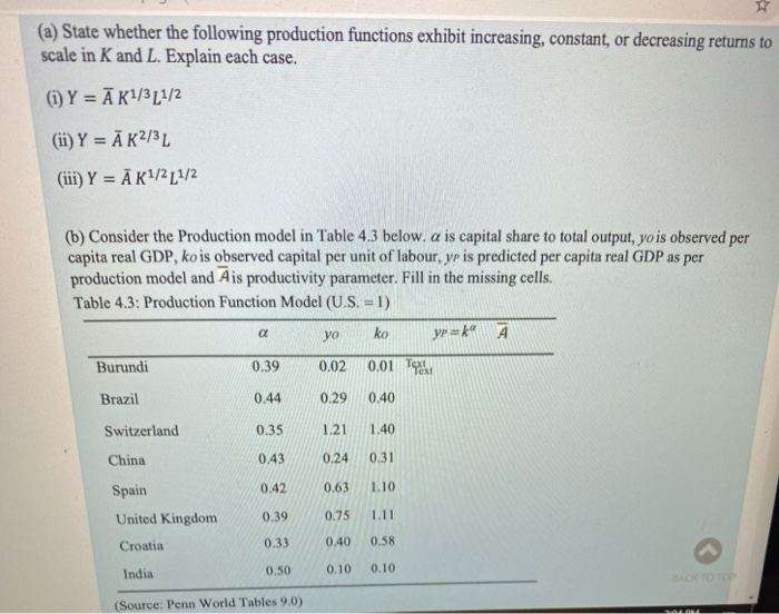 Solved (a) State whether the following production functions | Chegg.com