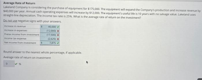 Solved Average Rate of Return Lakeland Company is | Chegg.com