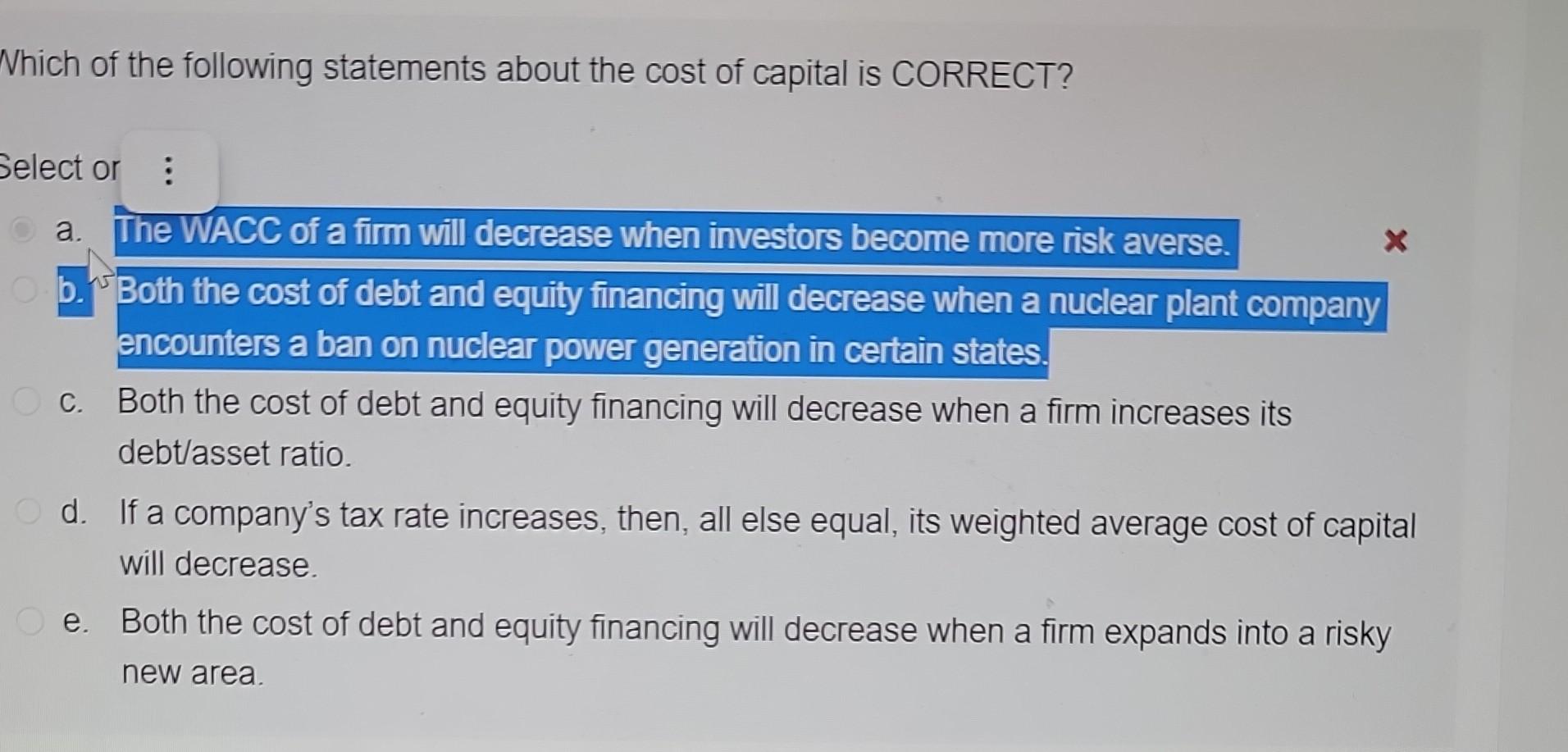 Solved hich of the following statements about the cost of | Chegg.com