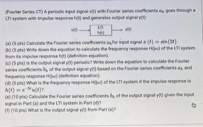 Solved (Fourier Series CT) A periodic input signal x(t) with | Chegg.com