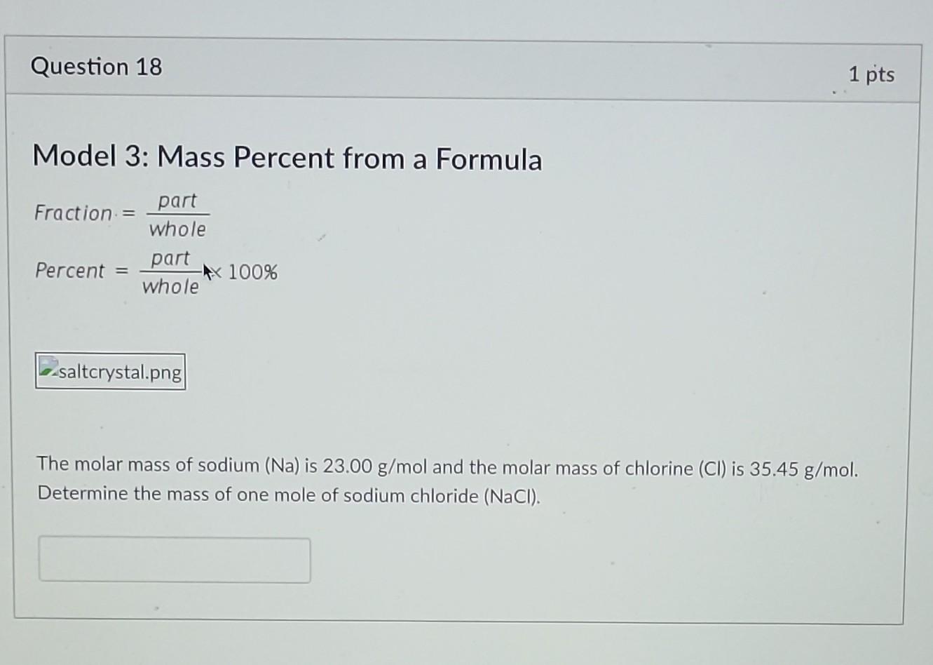 Solved Model 3: Mass Percent from a Formula Fraction = | Chegg.com