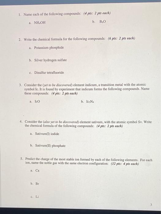 Solved 1. Name each of the following compounds: (4 pts: 2 | Chegg.com