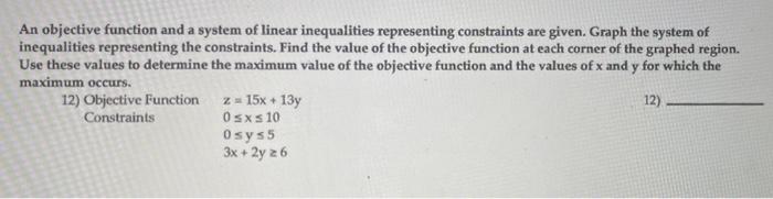 Solved An objective function and a system of linear | Chegg.com