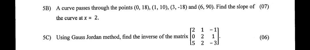 Solved 5B) A curve passes through the points (0, 18), (1, | Chegg.com