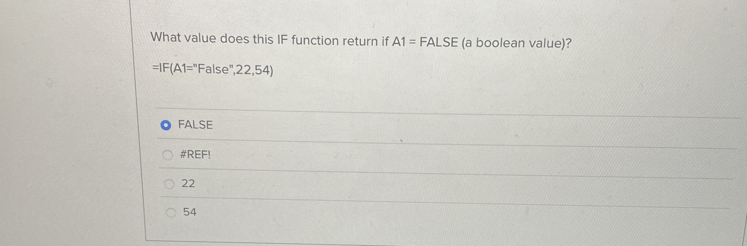 Solved What value does this IF function return if A1 = | Chegg.com