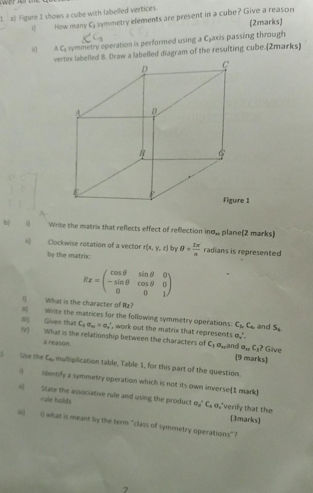 1. a) Figure 1 shows a cube with labelled vertices. | Chegg.com