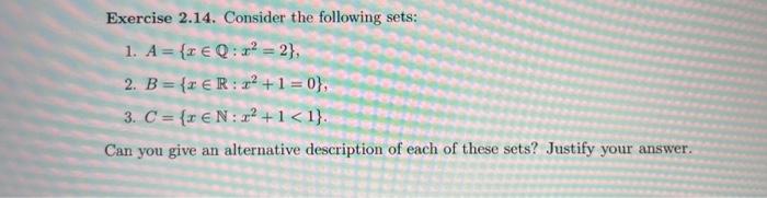 Solved Exercise 2.14. Consider the following sets: 1. | Chegg.com