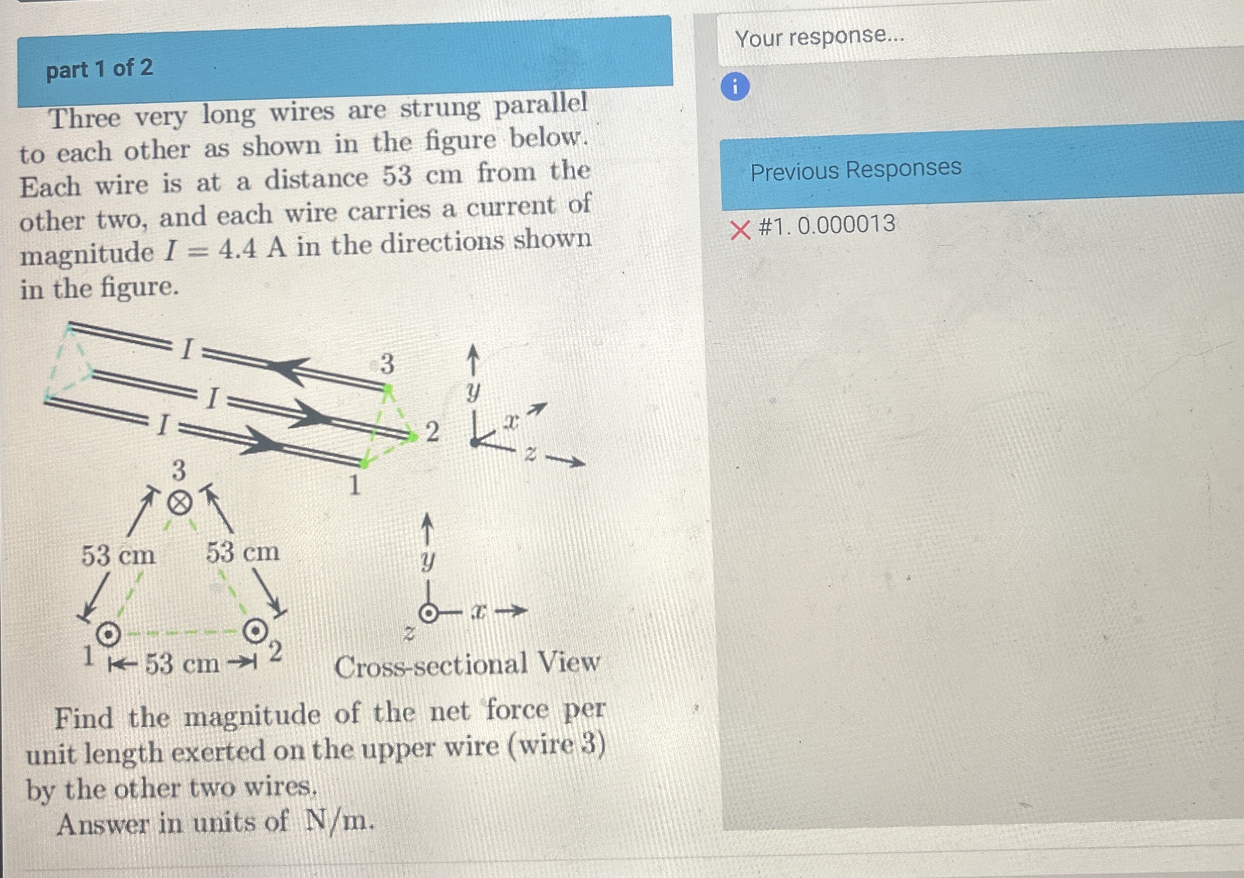 Solved part 1 ﻿of 2Three very long wires are strung parallel | Chegg.com