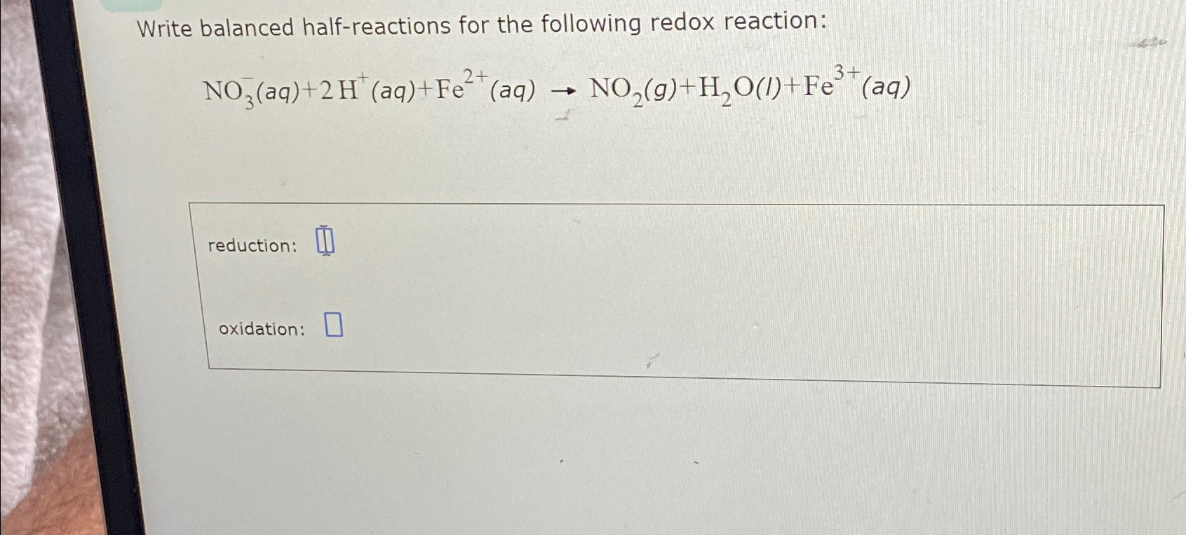 Solved Write balanced half-reactions for the following redox | Chegg.com