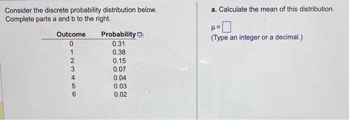 Solved Consider the discrete probability distribution below. | Chegg.com