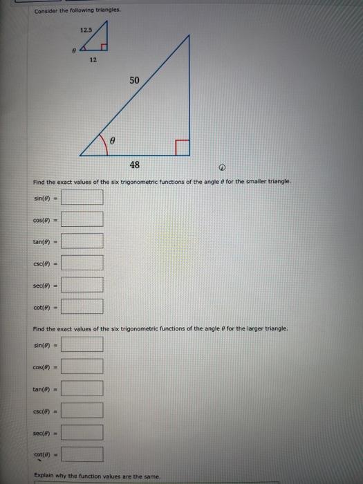 Solved Consider the following triangles. Find the excact | Chegg.com
