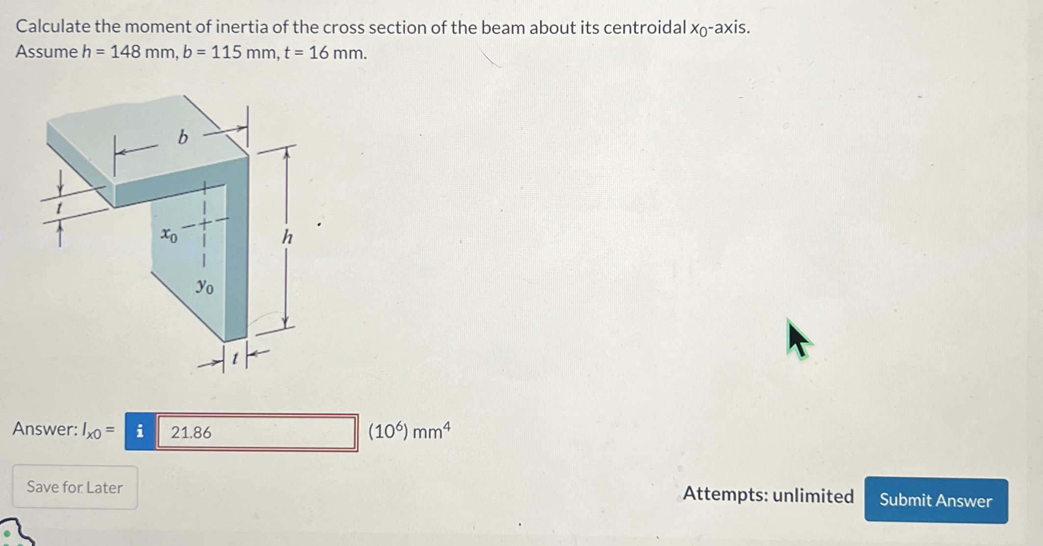 Solved Calculate the moment of inertia of the cross section | Chegg.com