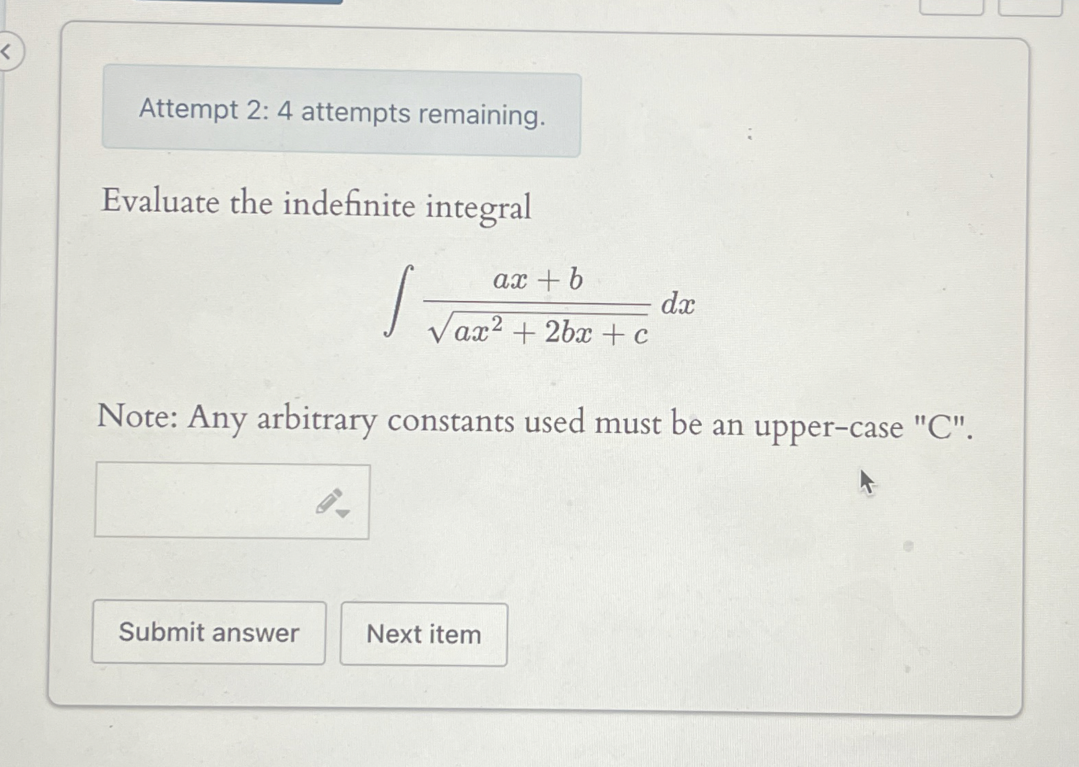Solved Attempt 2: 4 ﻿attempts remaining.Evaluate the | Chegg.com