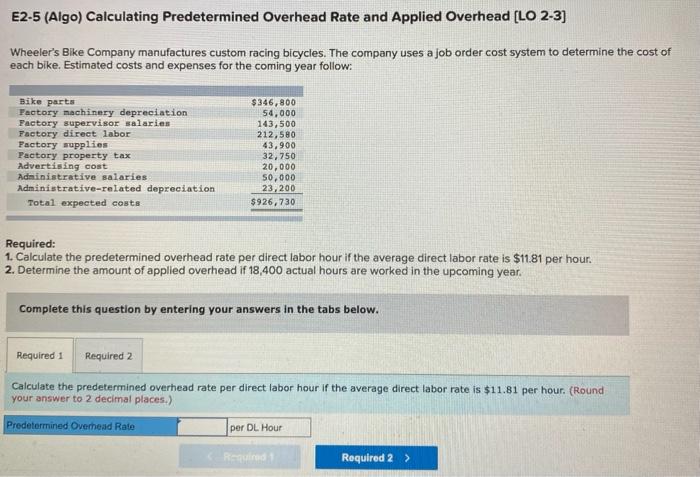 Solved E2-5 (Algo) Calculating Predetermined Overhead Rate | Chegg.com