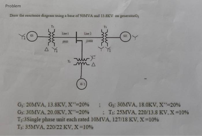 Solved Draw the reactance diagram using a base of 50MVA and | Chegg.com