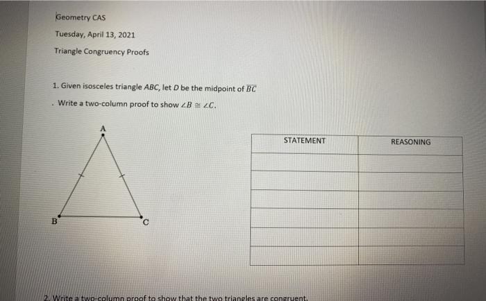 Solved Geometry CAS Tuesday, April 13, 2021 Triangle | Chegg.com