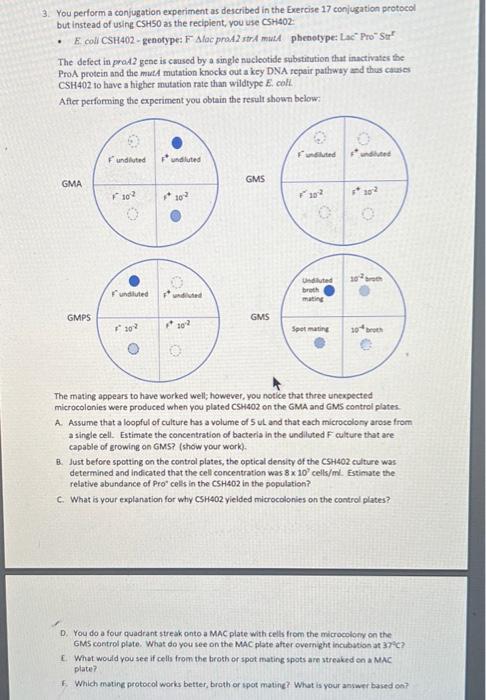 3. You perform a conjugation experiment as described | Chegg.com