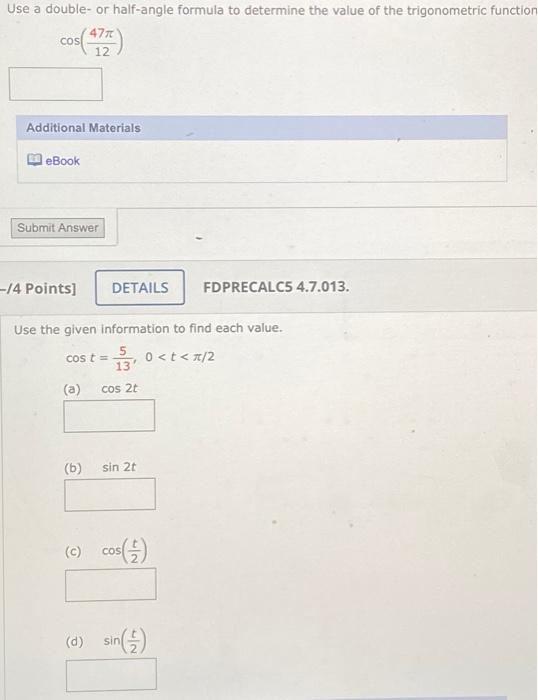 Solved Use a double- or half-angle formula to determine the | Chegg.com