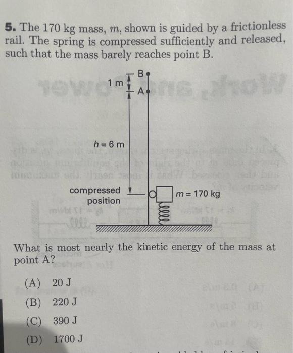 Solved 5. The \\( 170 \\mathrm{~kg} \\) mass, \\( m \\), | Chegg.com