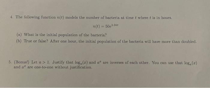 Solved 4. The following function n(t) models the number of | Chegg.com