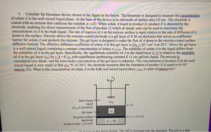 Solved 3. Consider the biosensor device shown in the figure | Chegg.com