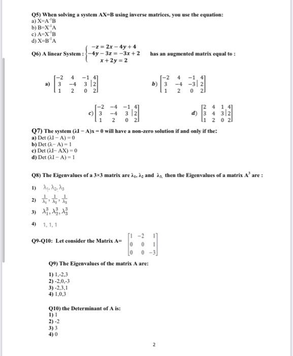 Solved Q5) When solving a system AX-B using inverse | Chegg.com