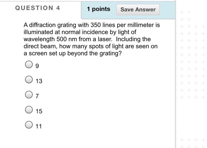 Solved QUESTION 4 1 points Save Answer A diffraction grating | Chegg.com