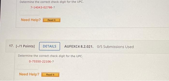 Solved Determine the correct check digit for the UPC. | Chegg.com