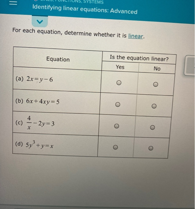 Solved = SYSTEMS Identifying linear equations: Advanced For | Chegg.com