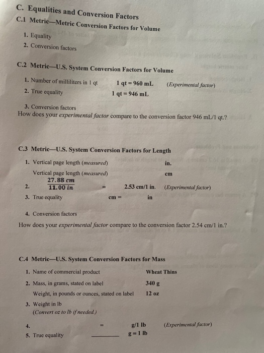 Solved C. Equalities and Conversion Factors C.1 | Chegg.com Solved C. Equalities and Conversion Factors C.1 | Chegg.com