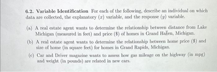 Solved 6.2. Variable Identification For each of the | Chegg.com