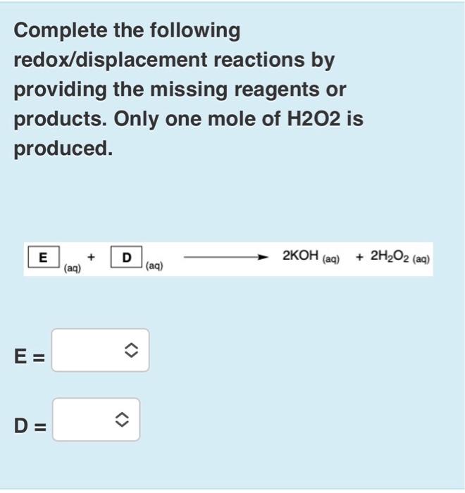 Solved Complete the following redox/displacement reactions | Chegg.com