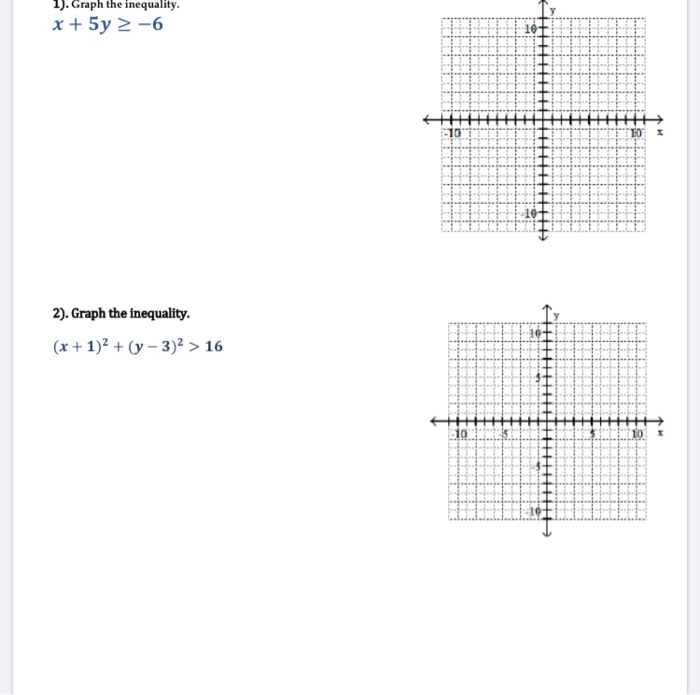 Solved 1). Graph the inequality. x + 5y > -6 2). Graph the | Chegg.com