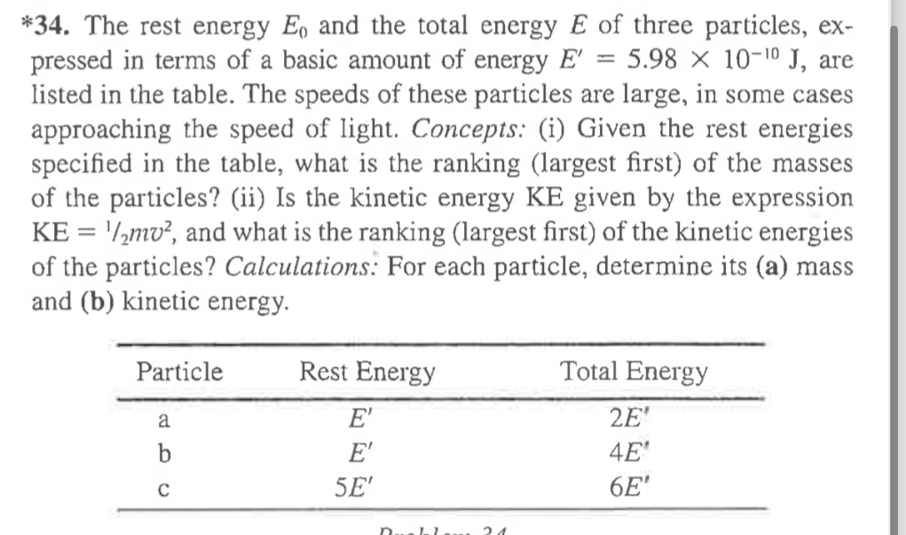Solved **34. ﻿The rest energy E0 ﻿and the total energy E ﻿of | Chegg.com