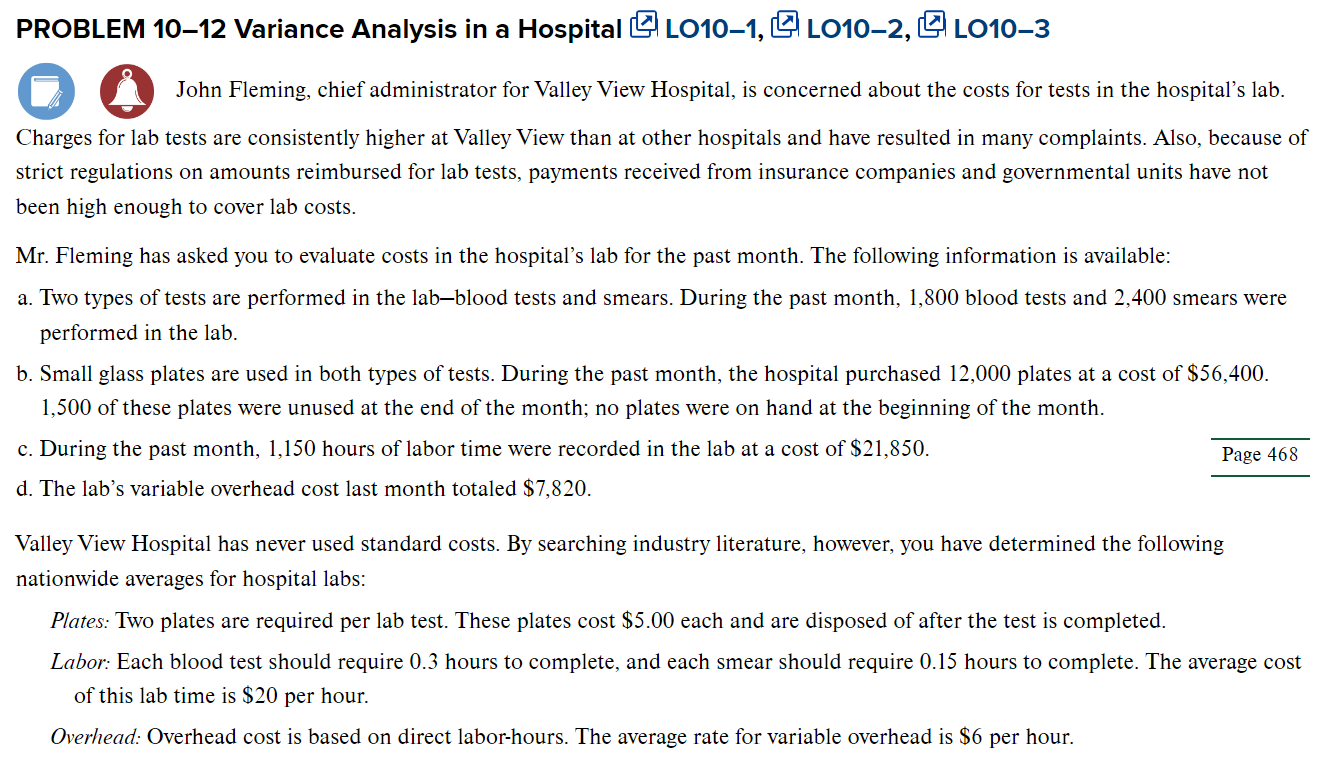 Solved PROBLEM 10-12 ﻿Variance Analysis in a Hospital | Chegg.com