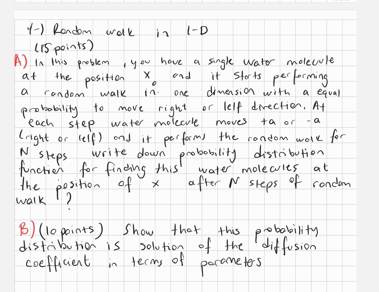 Solved 4-) ﻿Rondom walk in 1-D (15 ﻿points)A) ﻿In this | Chegg.com