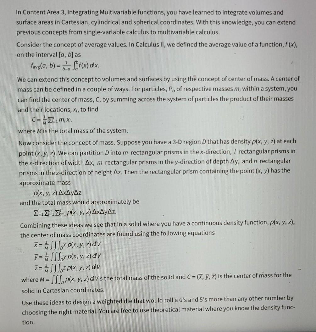 b-a In Content Area 3, Integrating Multivariable | Chegg.com