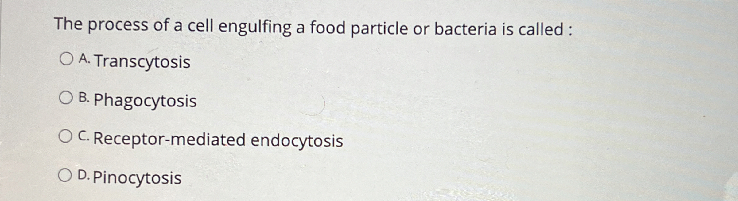 Solved The process of a cell engulfing a food particle or | Chegg.com