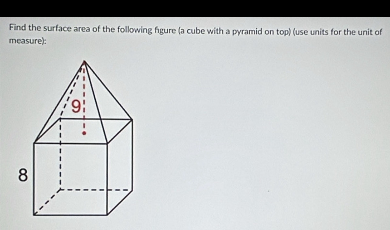 Solved Find the surface area of the following figure (a cube | Chegg.com
