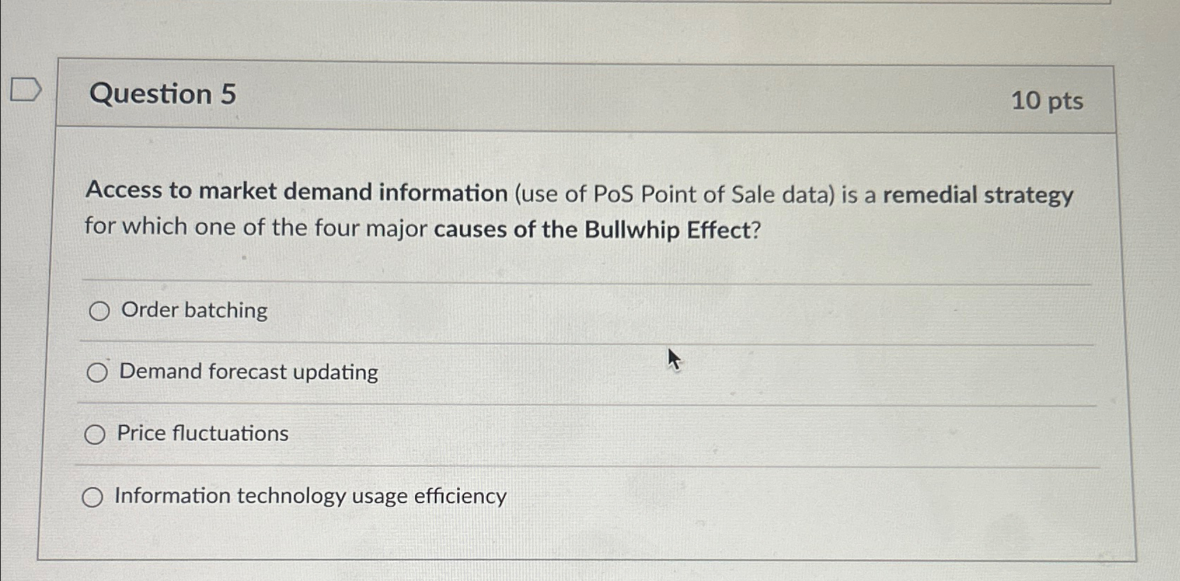 Solved Question 510 ﻿ptsAccess to market demand information | Chegg.com